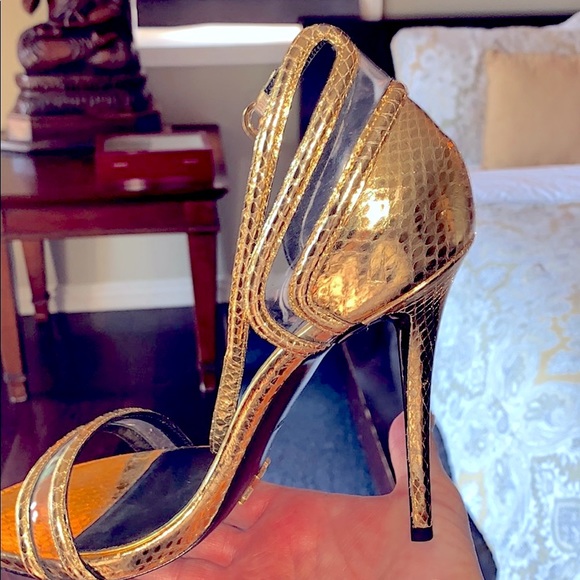 Shoes | Louis Vuitton Exotic Gold Python Snd Lucite Heels | Poshmark